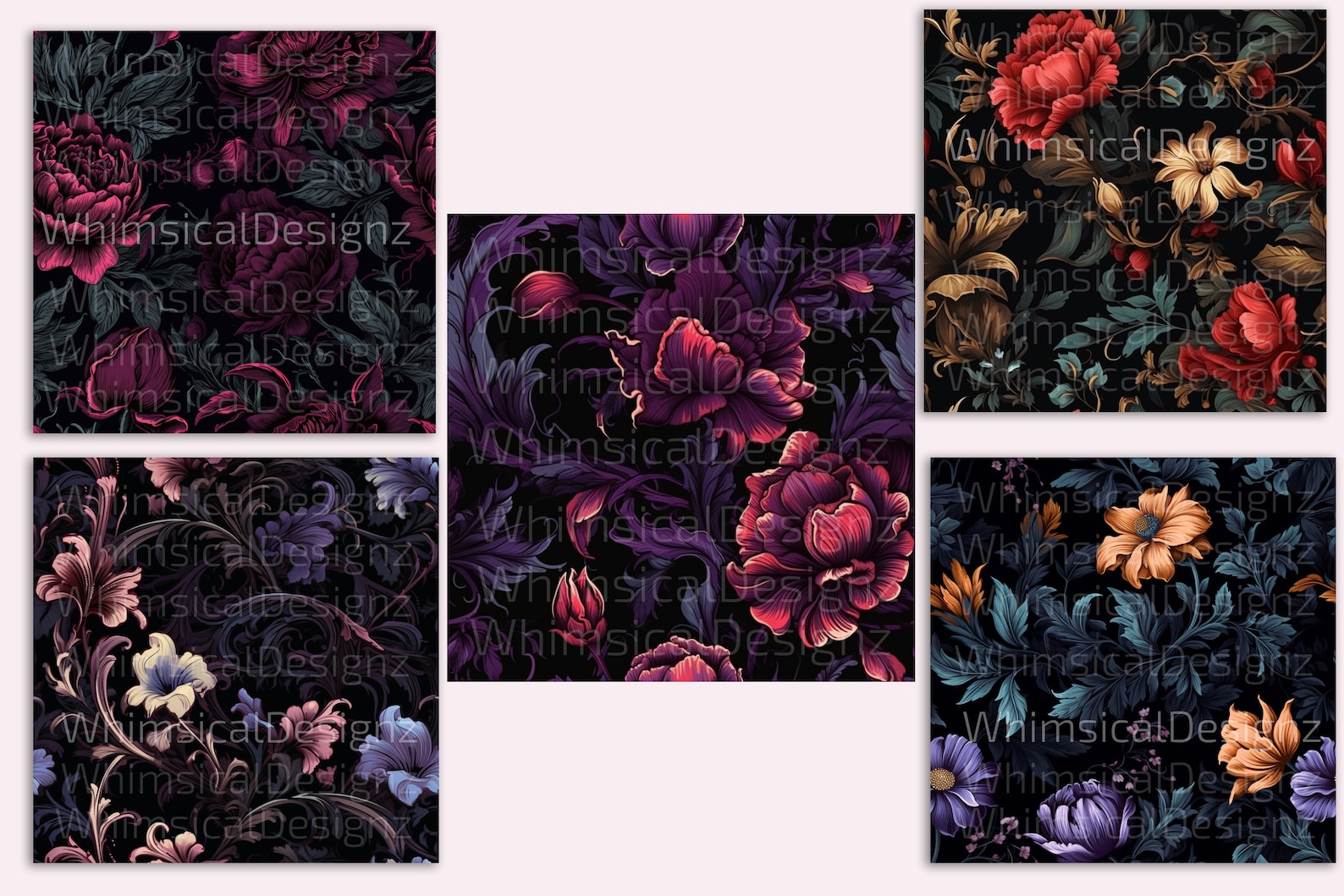 20 Gothic Seamless Floral Pattern, Digital Paper Pack, Nature-inspired ...