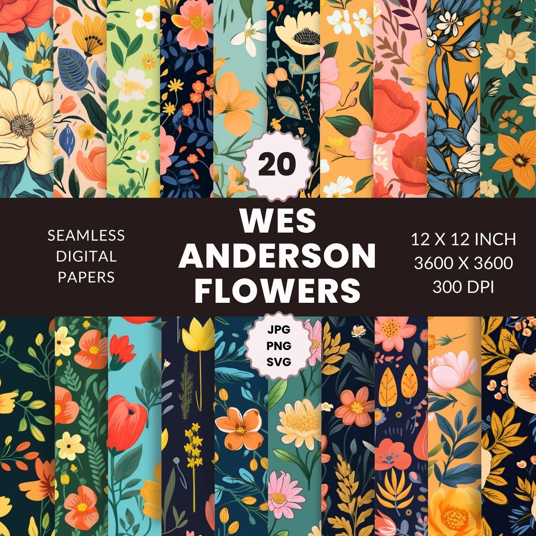 20 Wes Anderson Flowers Wallpaper Seamless Pattern, Digital Paper Pack ...