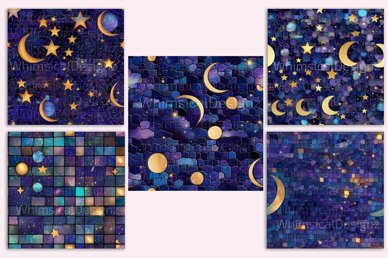 20 Celestial Mosaic Seamless Pattern, Digital Paper Pack, Cosmic ...