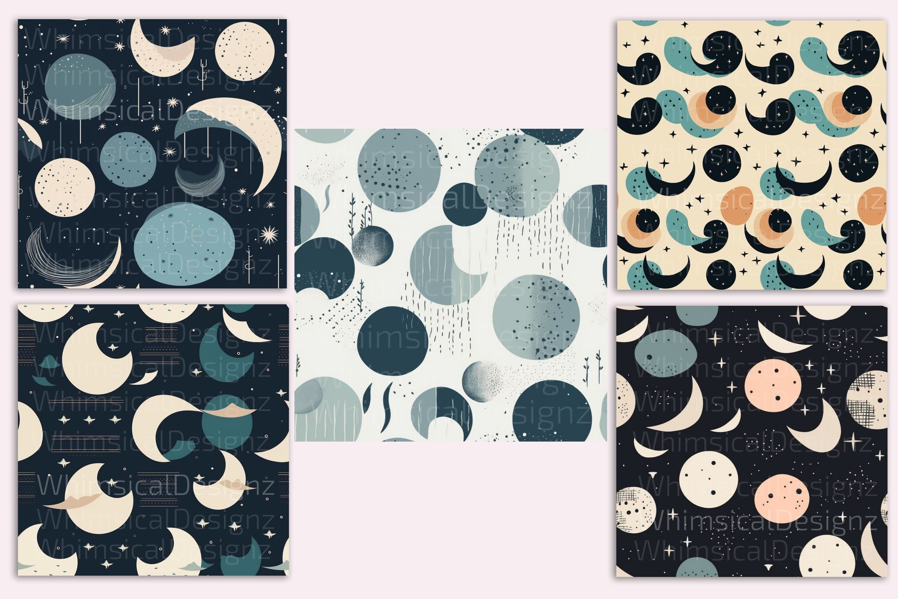 20 Moon Phase Seamless Pattern, Digital Paper Pack, Cosmic Graphic ...