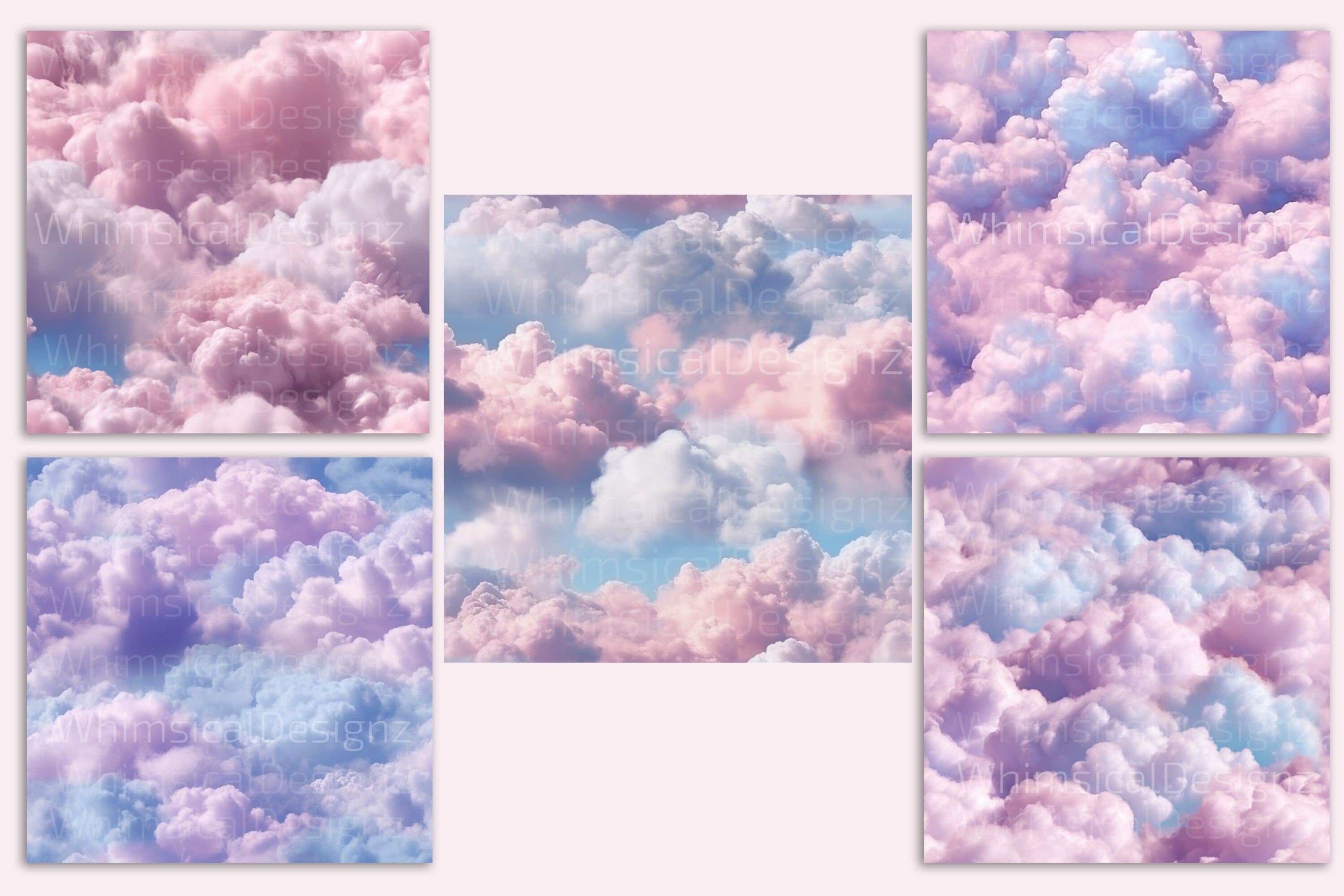 20 Pastel Fluffy Clouds Seamless Pattern, Digital Paper Pack, Dreamy ...