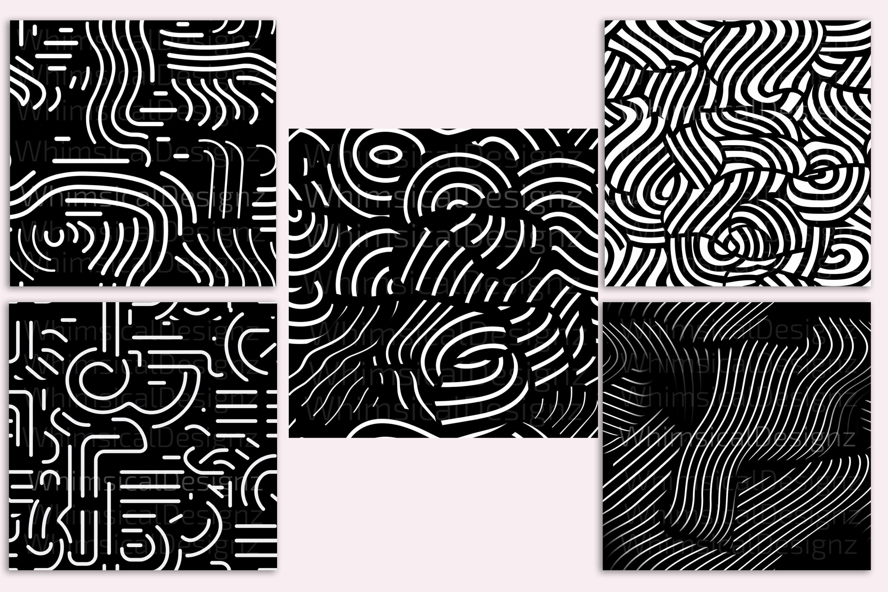 20 Black and White Line Art Seamless Pattern, Digital Paper Pack ...