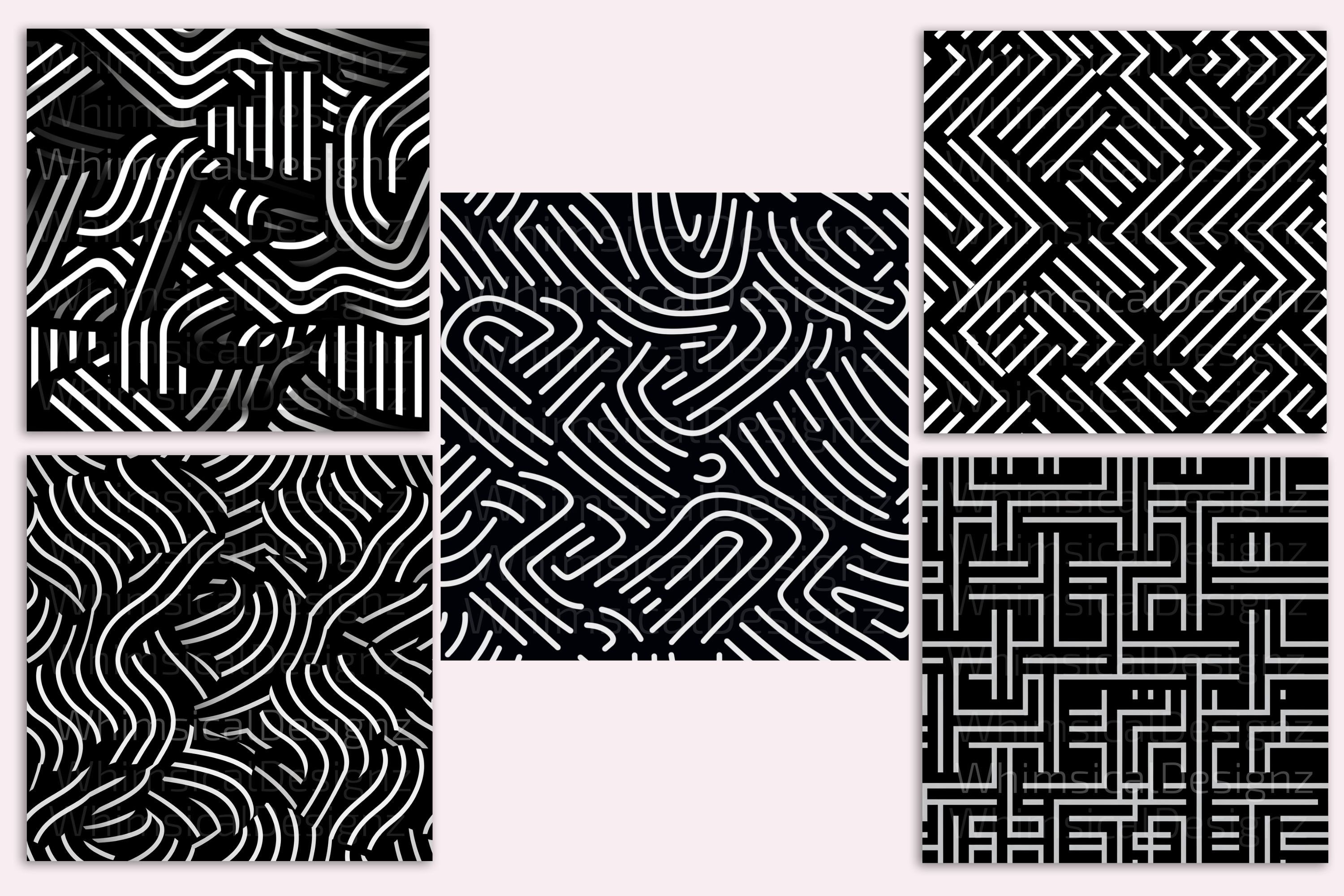 20 Black and White Line Art Seamless Pattern, Digital Paper Pack ...