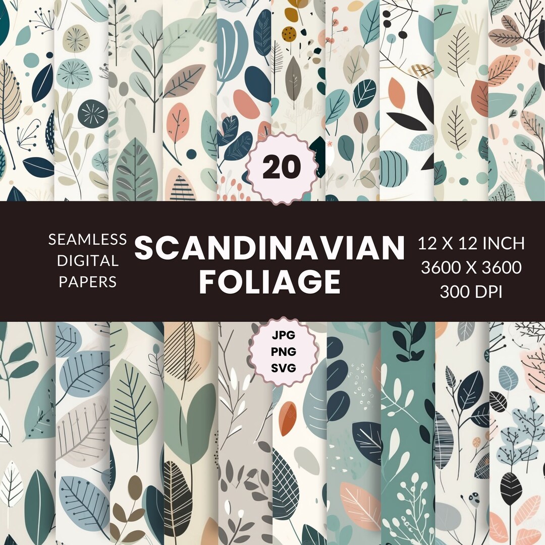 20 Scandinavian Foliage Seamless Pattern, Digital Paper Pack ...