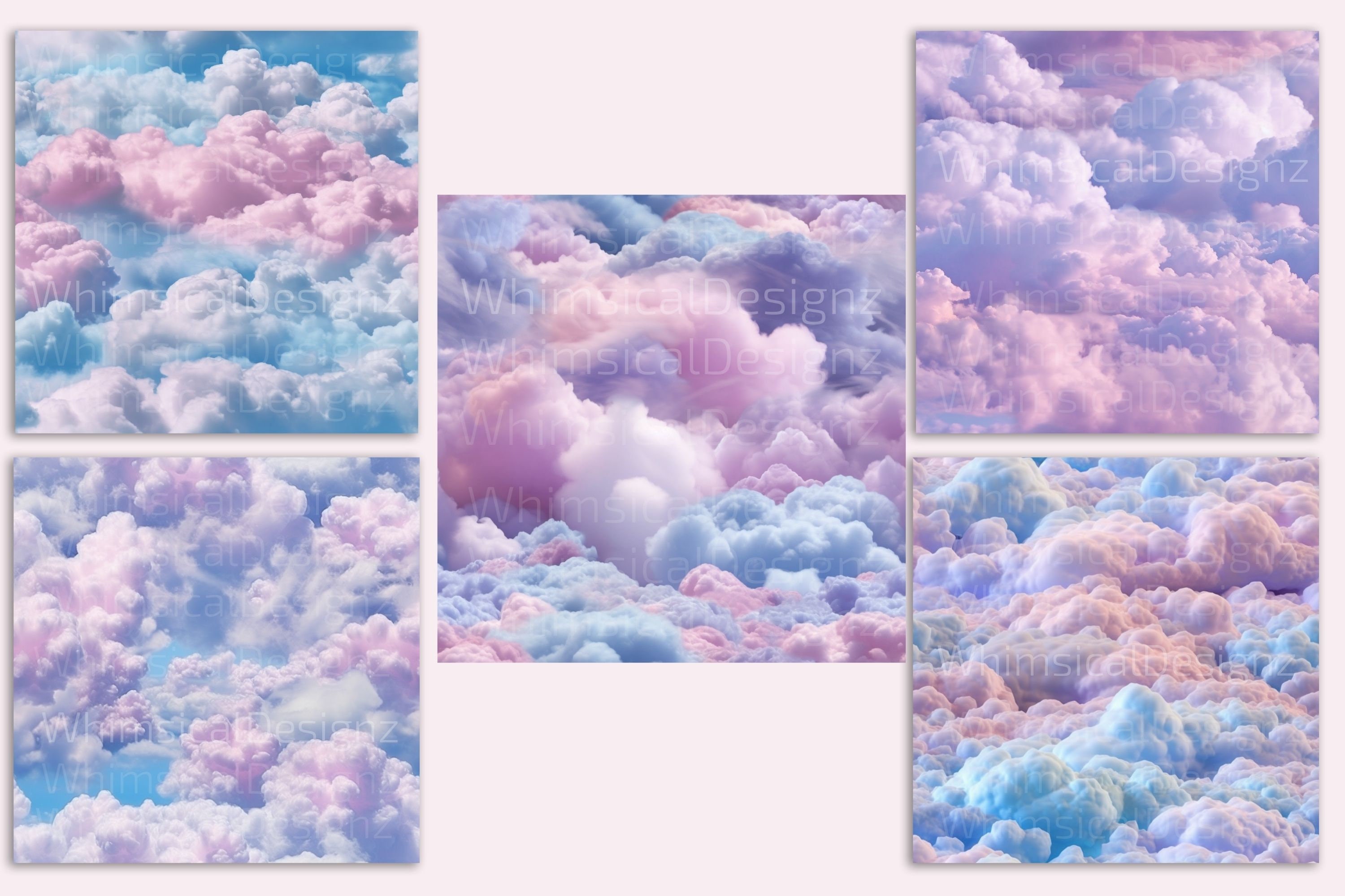 20 Pastel Fluffy Clouds Seamless Pattern, Digital Paper Pack, Dreamy ...