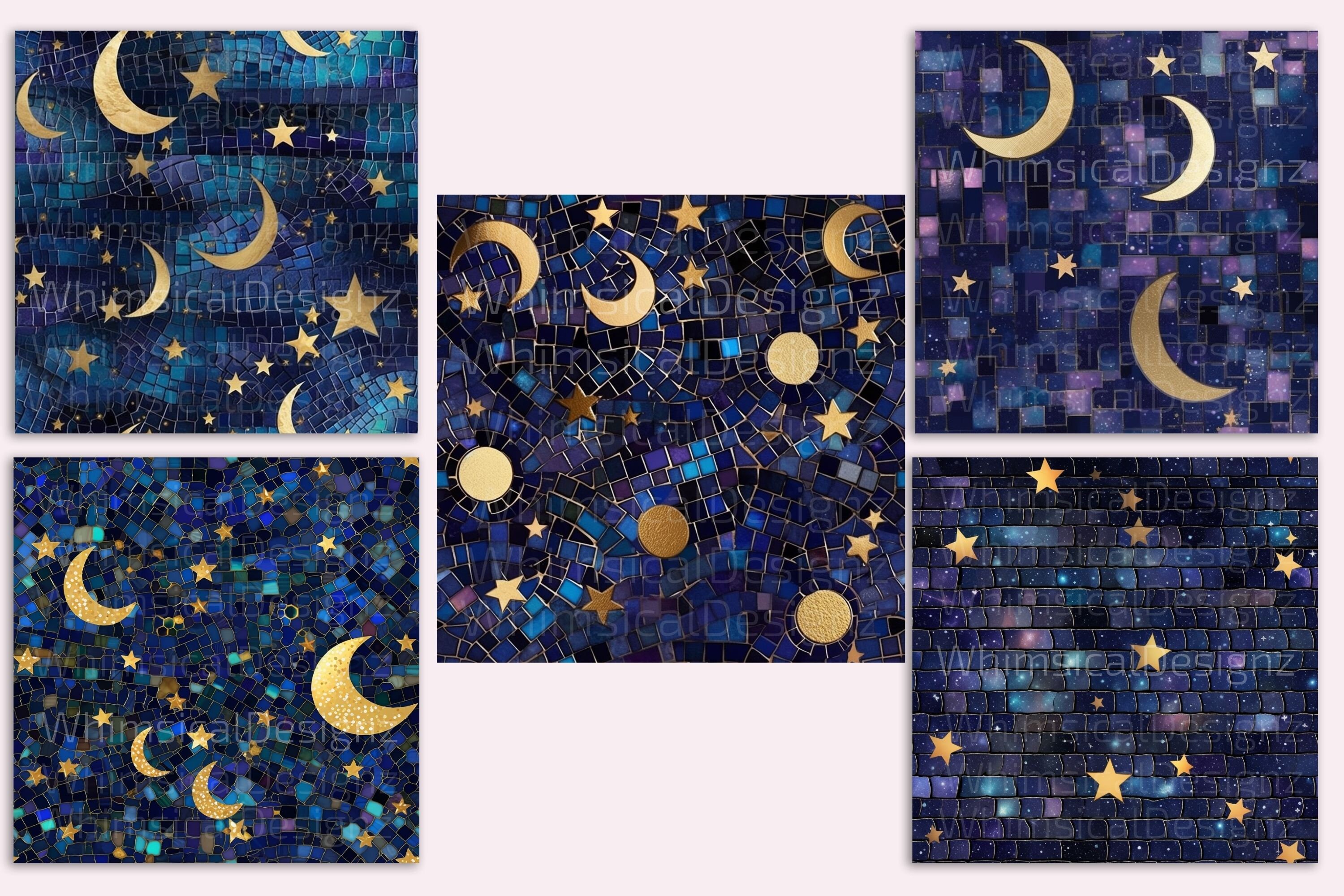 20 Celestial Mosaic Seamless Pattern, Digital Paper Pack, Cosmic ...