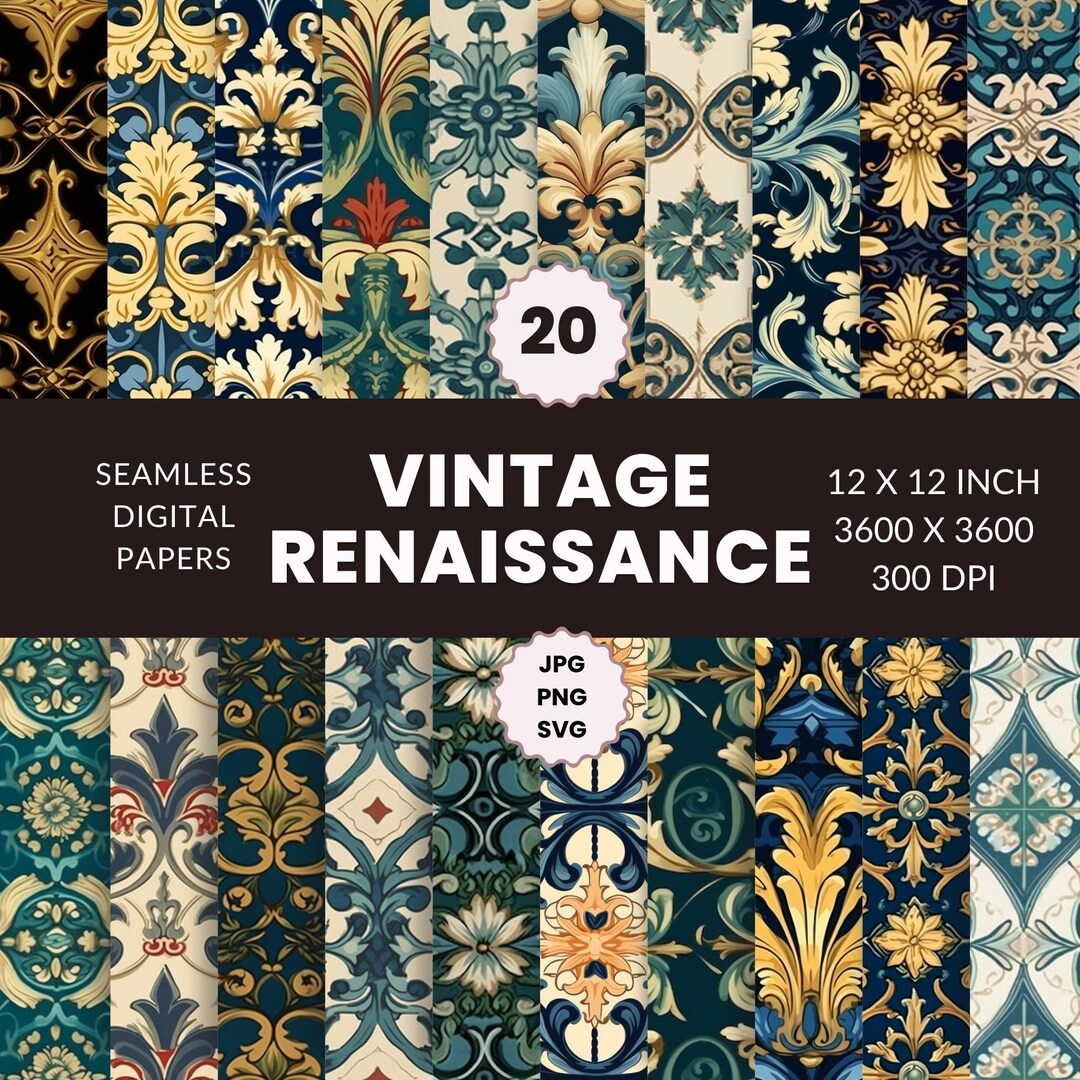 20 Vintage Renaissance Seamless Pattern, Digital Paper Pack, Retro ...