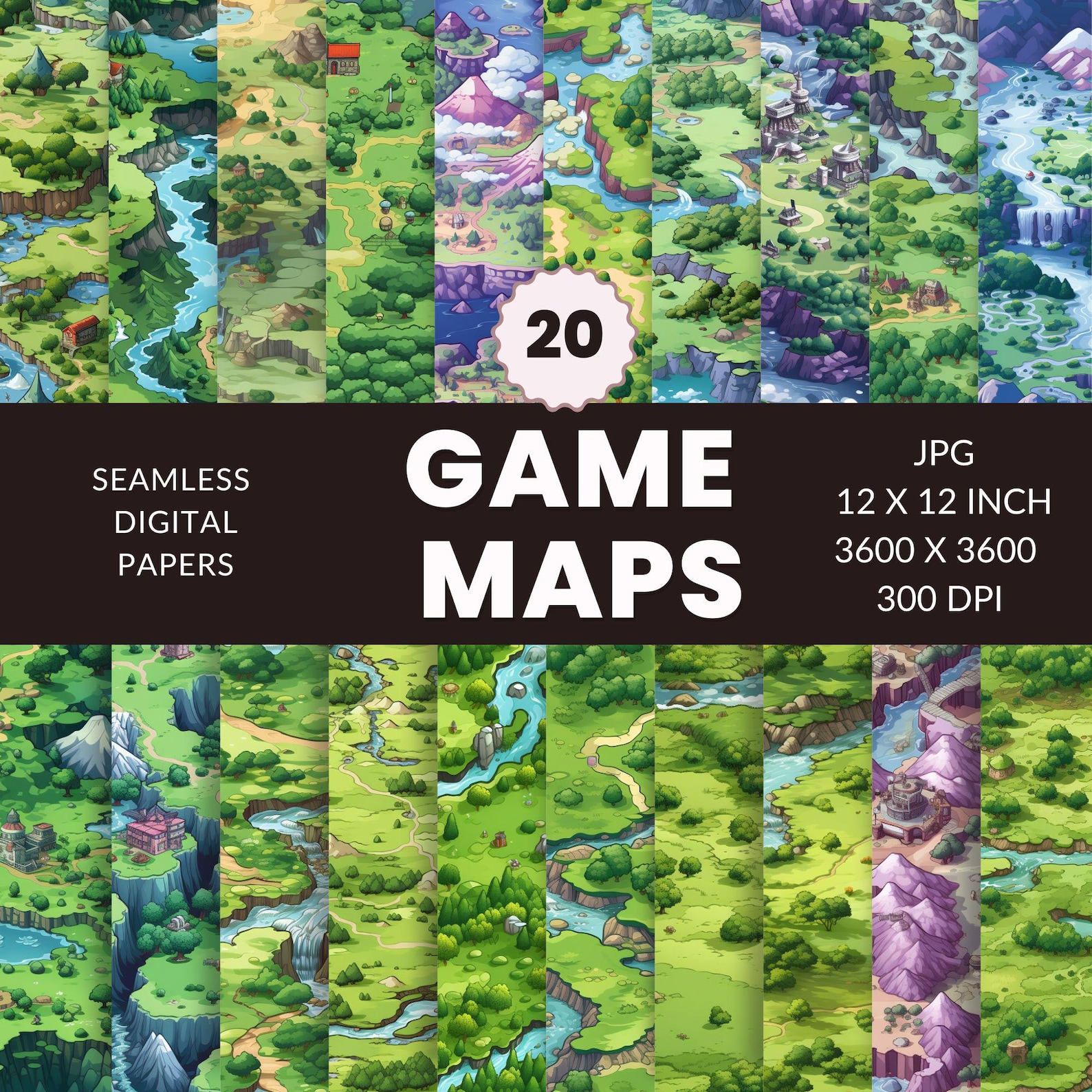 20 Game Maps Seamless Pattern, Digital Paper Pack, Video Game Patterns ...