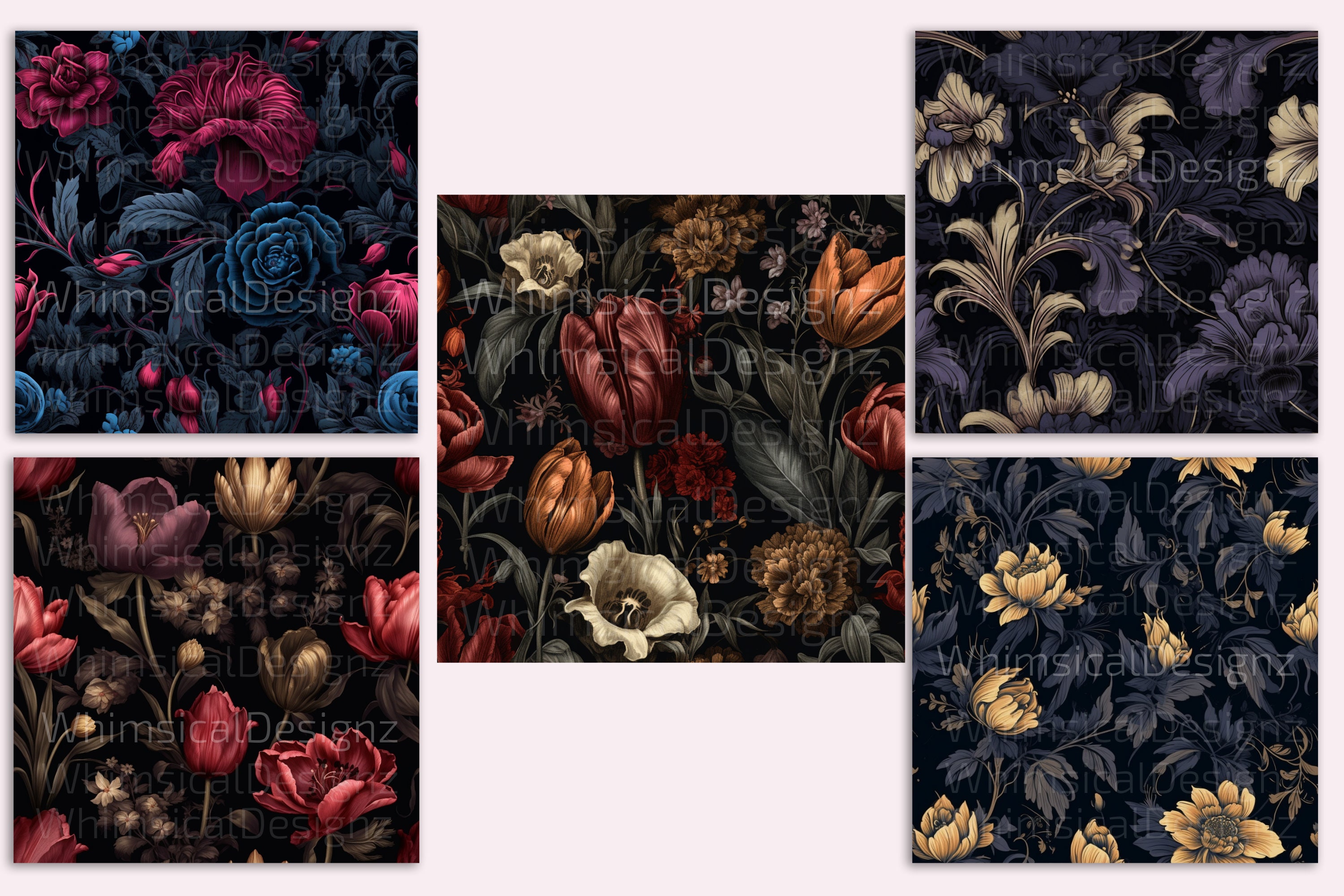 20 Gothic Seamless Floral Pattern, Digital Paper Pack, Nature-inspired ...