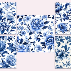 20 Delft Blue Florals Seamless Pattern, Digital Paper Pack, Blue and ...