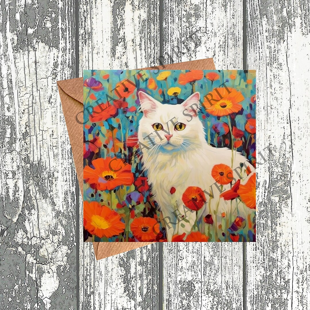 White Cat Birthday Card for Cat Lovers Cat Dad Cat Mum Pet - Etsy