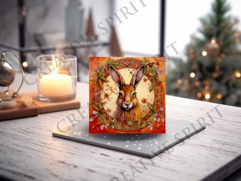 Yule Hare Card Celtic Folklore Nature Seasons Greetings Pagan Christmas ...