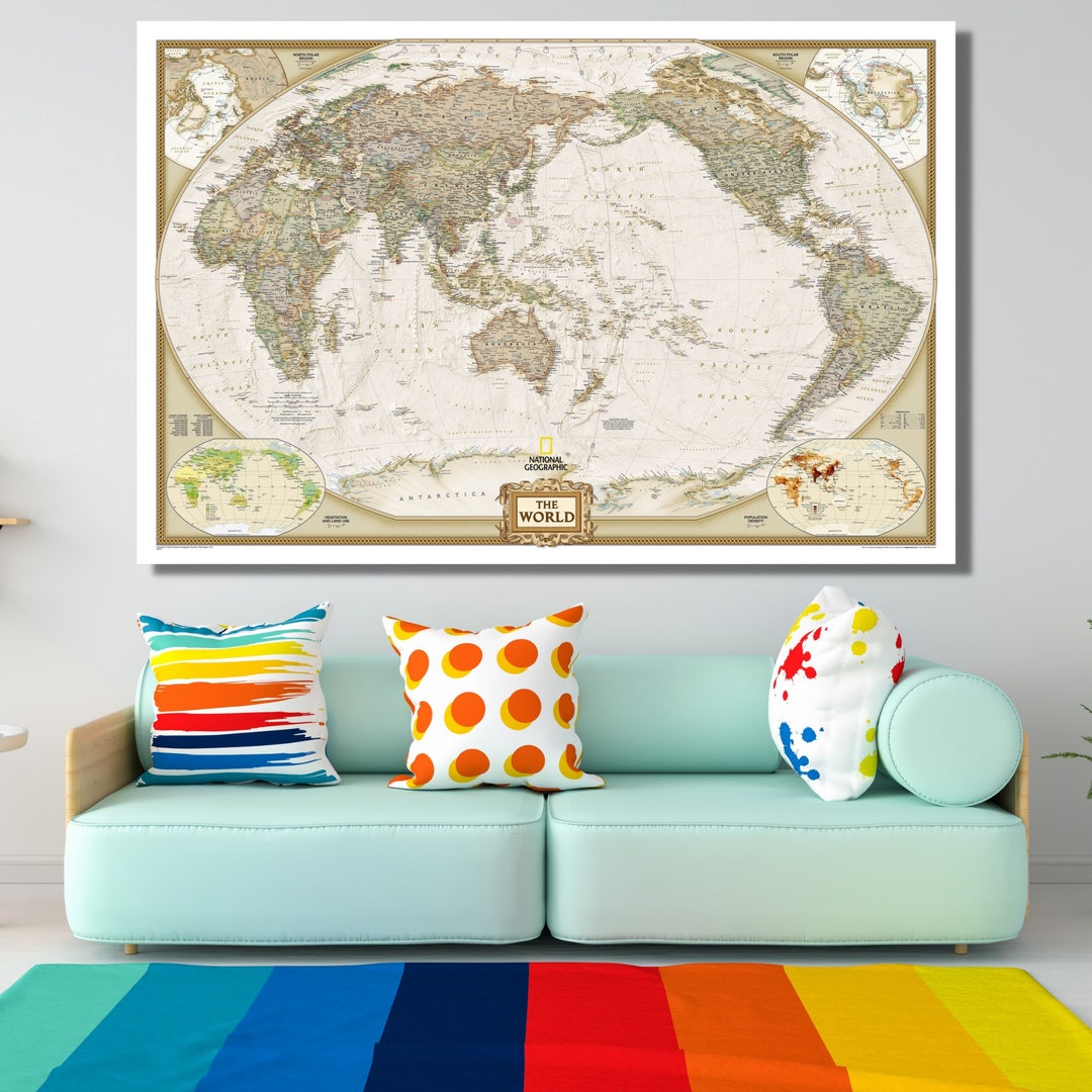 National Geographic World Map Canvas Wall Art Modern Home Decor Kidsroom Ready Wall Hanging ...