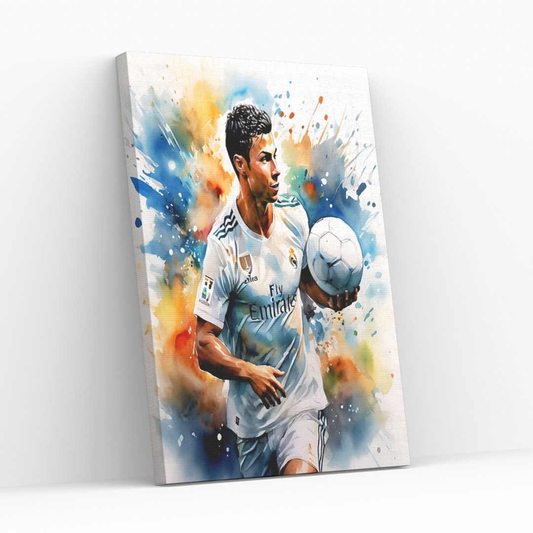 Ronaldo Vivid Watercolor AI Design Canvas Wall Art Football Mancave ...
