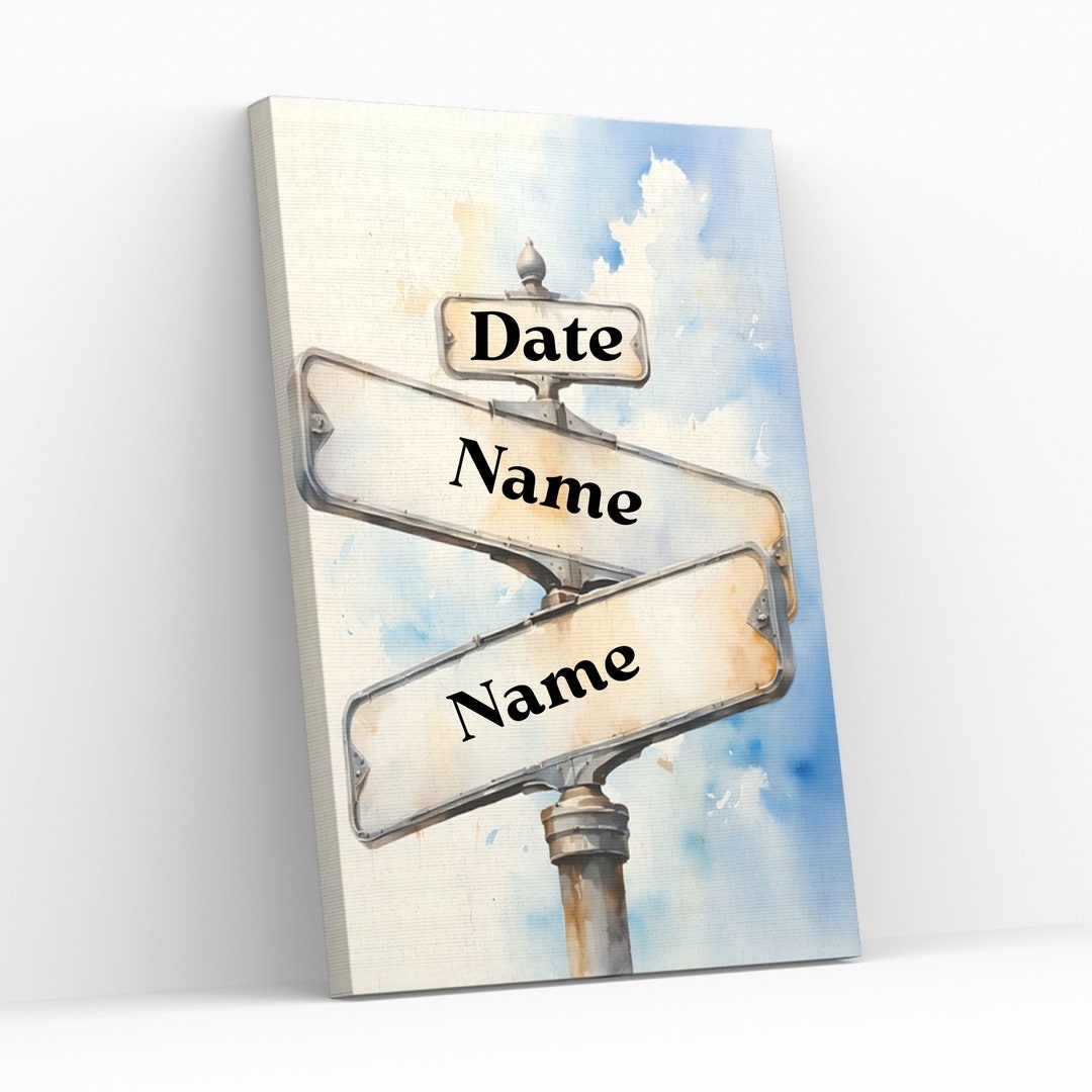 Personalized Name Watercolor Street Sign Canvas Wall Art Custom Name ...
