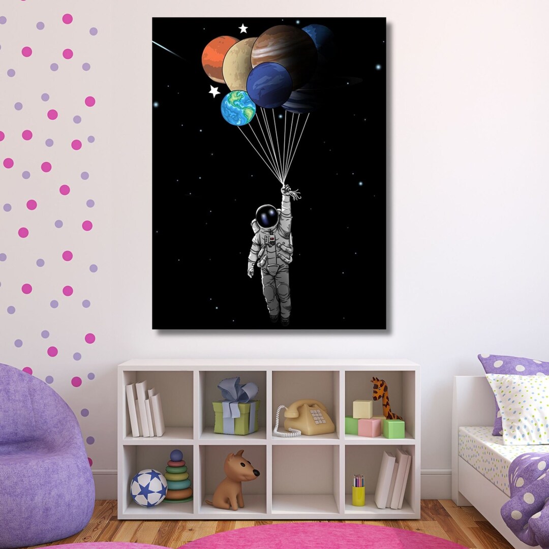 Astronaut Holding Planets Like Balloons Canvas Wall Art Astronaut ...