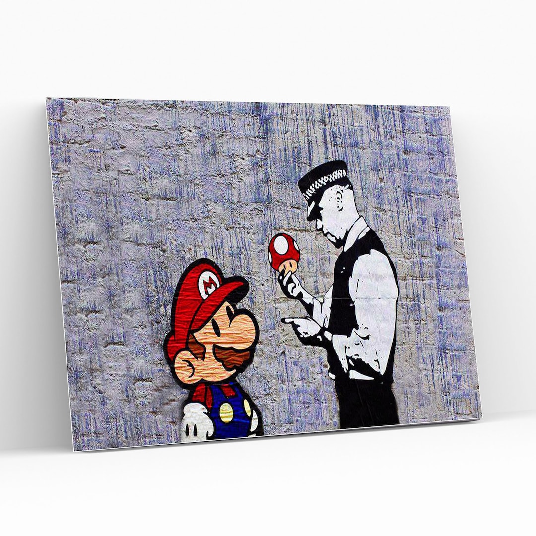 Banksy Super Mario Canvas Wall Art Super Mario Banksy Wall Art Graffiti ...
