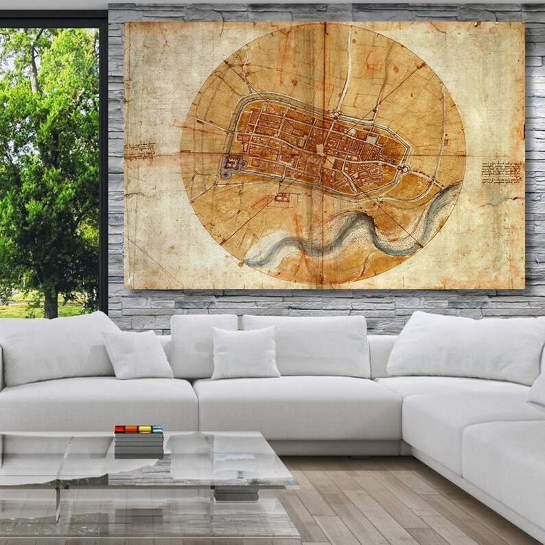 Leonardo Da Vinci Map of Imola 1502 Famous Artwork Canvas Wrap Wall Art ...