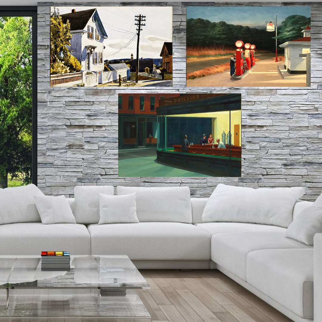 Set of 3 Edward Hopper Canvas Wall Art Reproduction Print Hopper Modern ...
