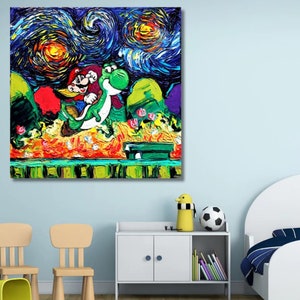 Super Mario Starry Night Canvas Wall Art Nintendo Fans Gift Gaming ...