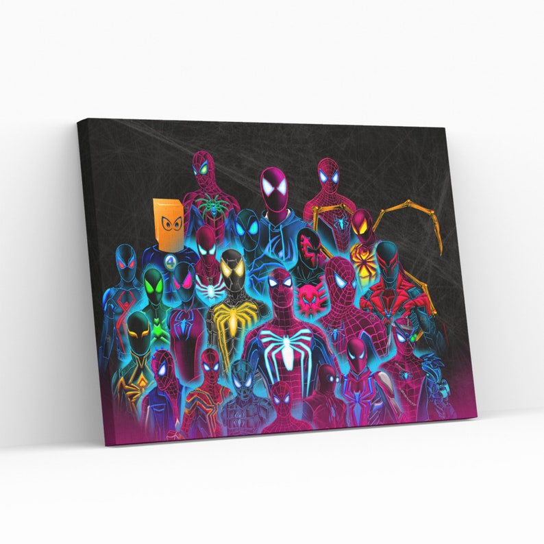 All Spiderman Characters Across the Spider Verse Canvas Wall Art Miles ...