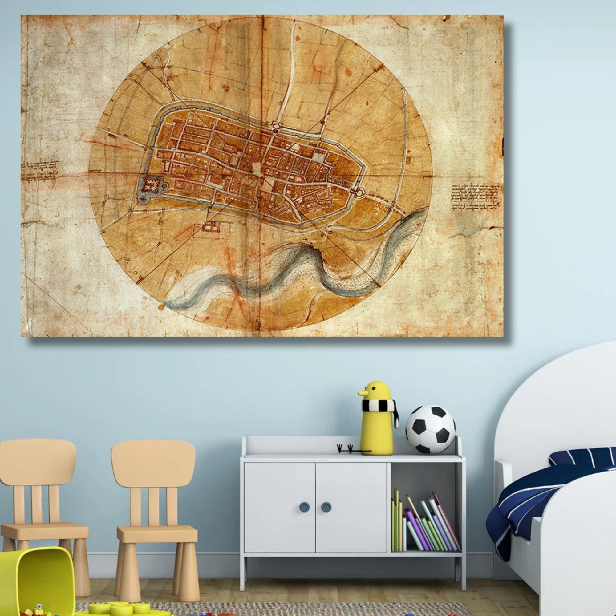 Leonardo Da Vinci Map of Imola 1502 Famous Artwork Canvas Wrap Wall Art ...