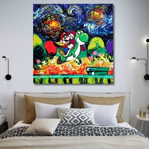 Super Mario Starry Night Canvas Wall Art Nintendo Fans Gift Gaming ...