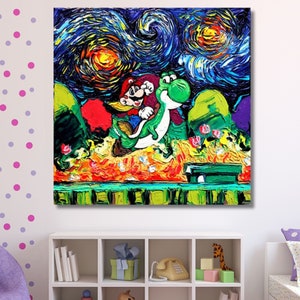 Super Mario Starry Night Canvas Wall Art Nintendo Fans Gift Gaming ...