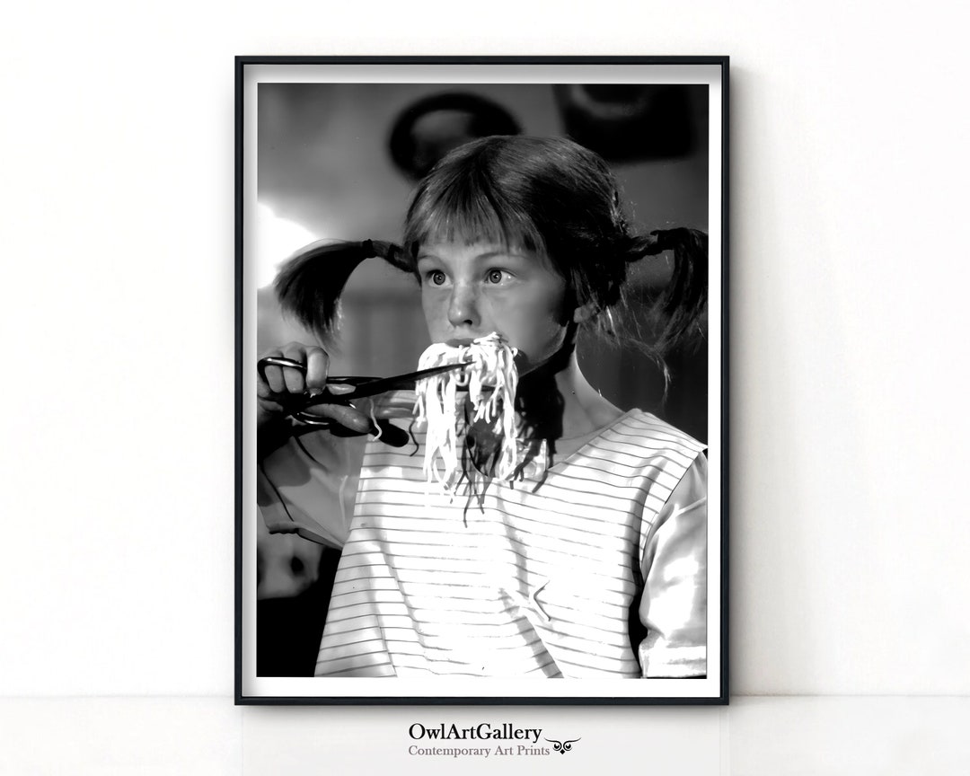 Pippi Longstocking Eating Pasta Black & White Vintage Retro Photograph Restaurant Diner Wall Art ...