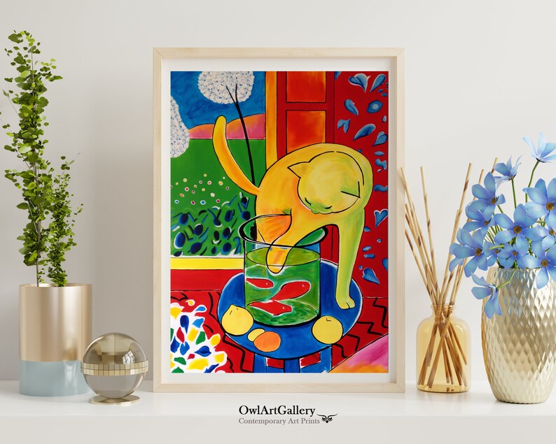 Henri Matisse, Cat and Red Fish Fauvist Painting Modern Art Print Cat ...