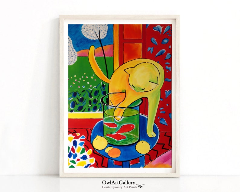 Henri Matisse, Cat and Red Fish Fauvist Painting Modern Art Print Cat ...