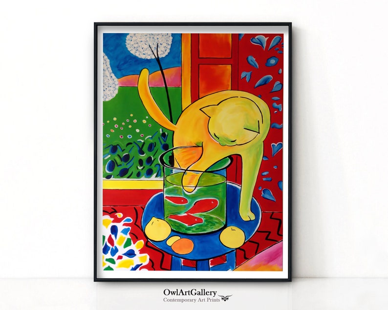 Henri Matisse, Cat and Red Fish Fauvist Painting Modern Art Print Cat ...