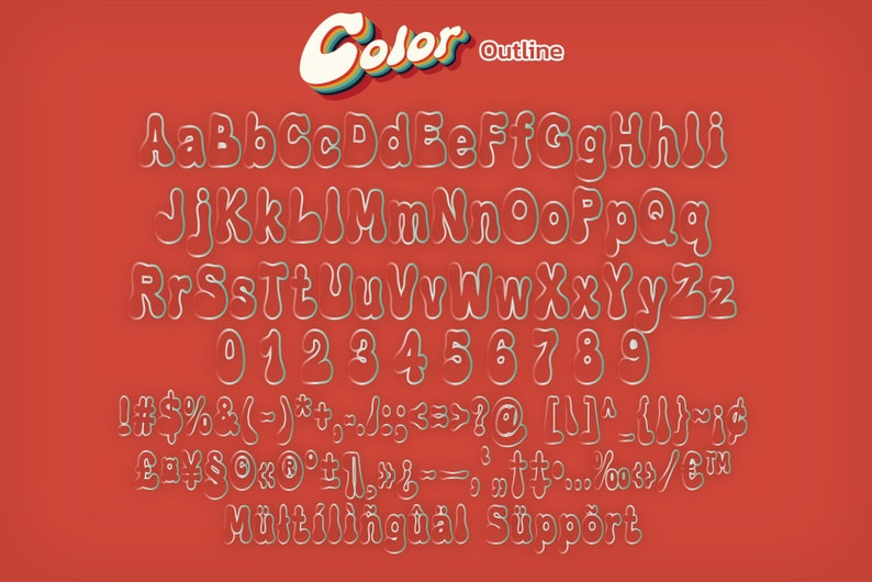 Retro Color Font: Groovy 70s Typeface (PNG, OTF) - Etsy