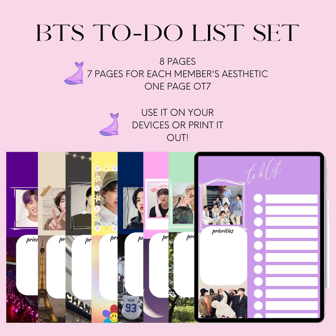 BTS to Do List Members&ot7 to Do List Digital to Do List and Printable ...