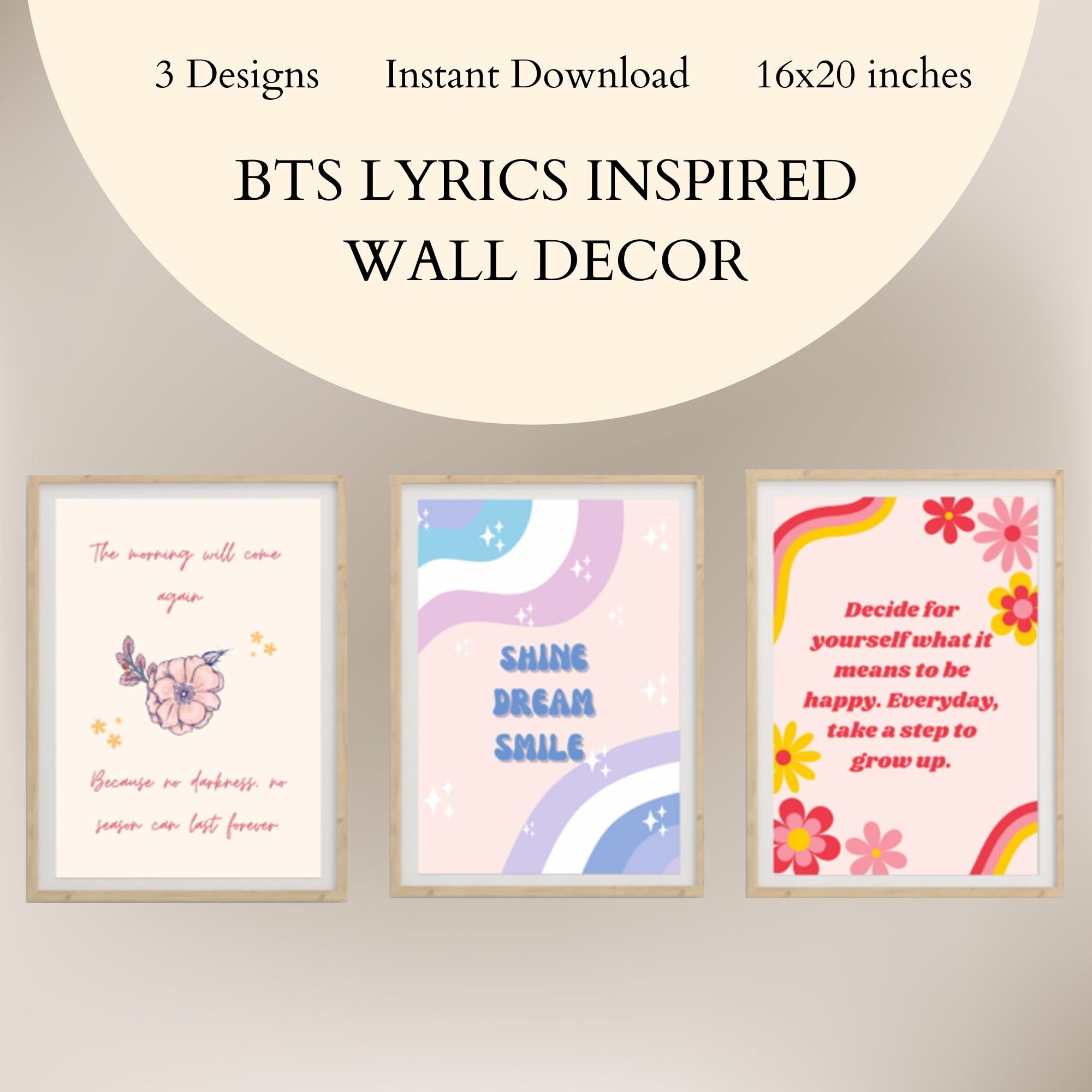 3 Piece BTS Wall Art Printable Shine Dream Smile Spring Day Lyrics ...