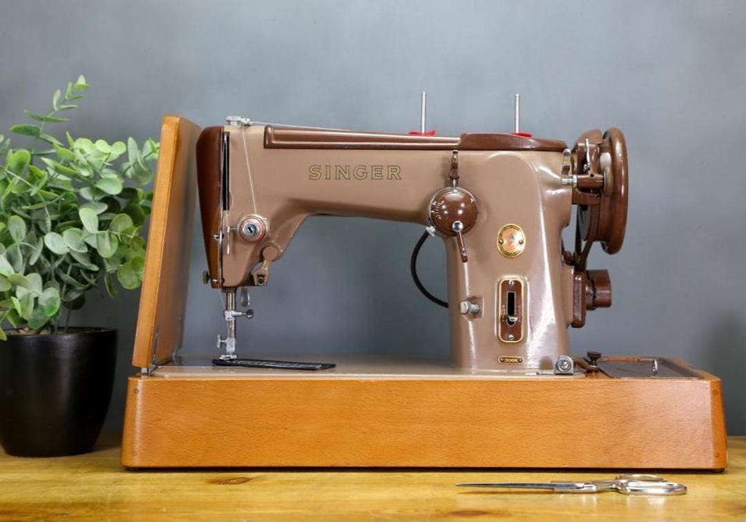 Vintage Singer 306k Heavy Duty Zigzag Sewing Machine + Case + Warranty ...