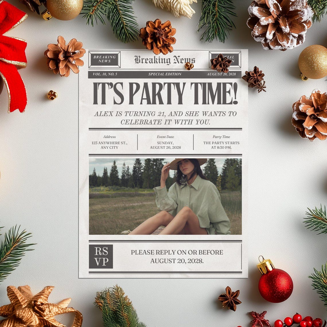 Birthday Invitation Note, News Headline Style, Personalized Invite ...