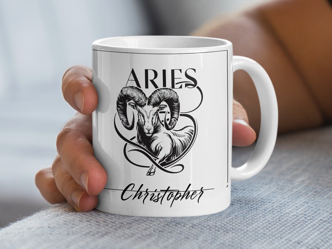 Aries Zodiac Sign Custom Mug, Astrology Coffee Cup, Personalized Ram Design, Unique Birthday ...