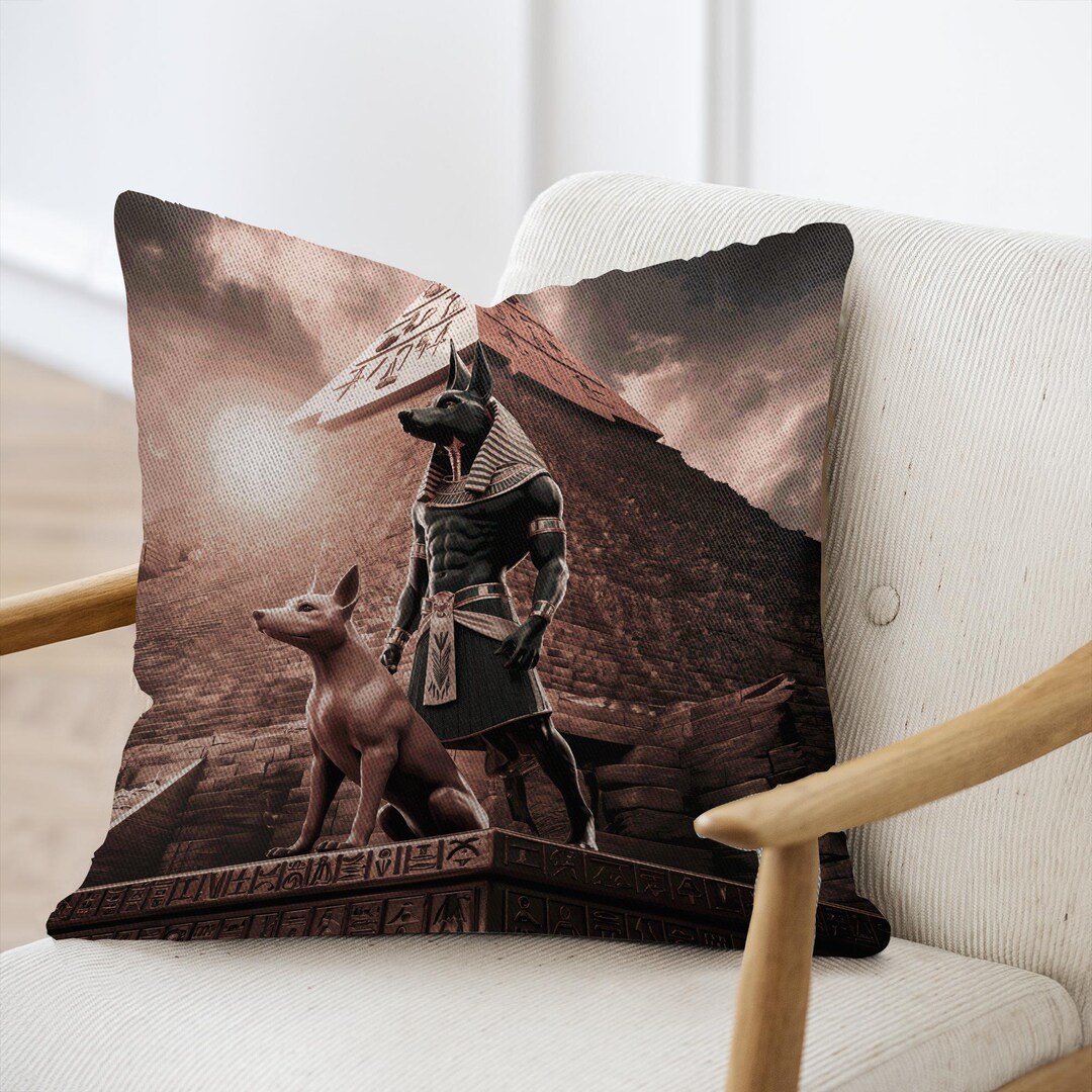 Ancient Egyptian Decor Pillow, Mythical Anubis and Dog Woven Accent ...