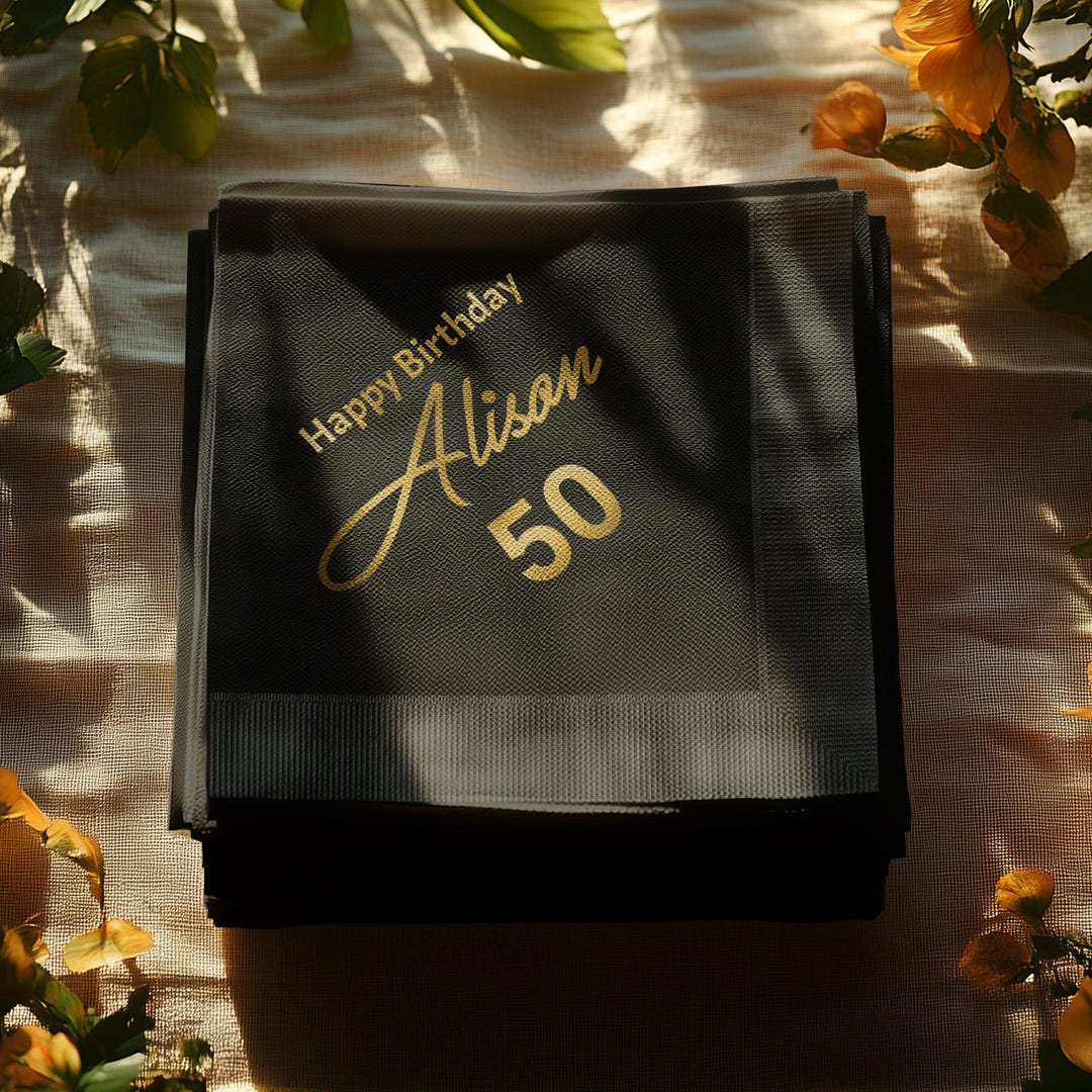 Happy Birthday Napkin, Personalized Party Napkin, Custom 50th Birthday ...