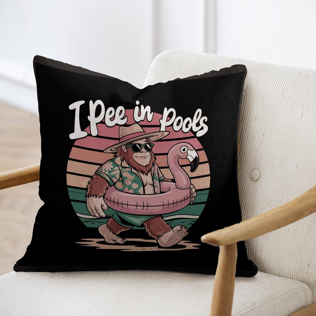 Funny Bigfoot Pillow, Pee in Pools Cushion, Custom Bigfoot Throw Pillow ...