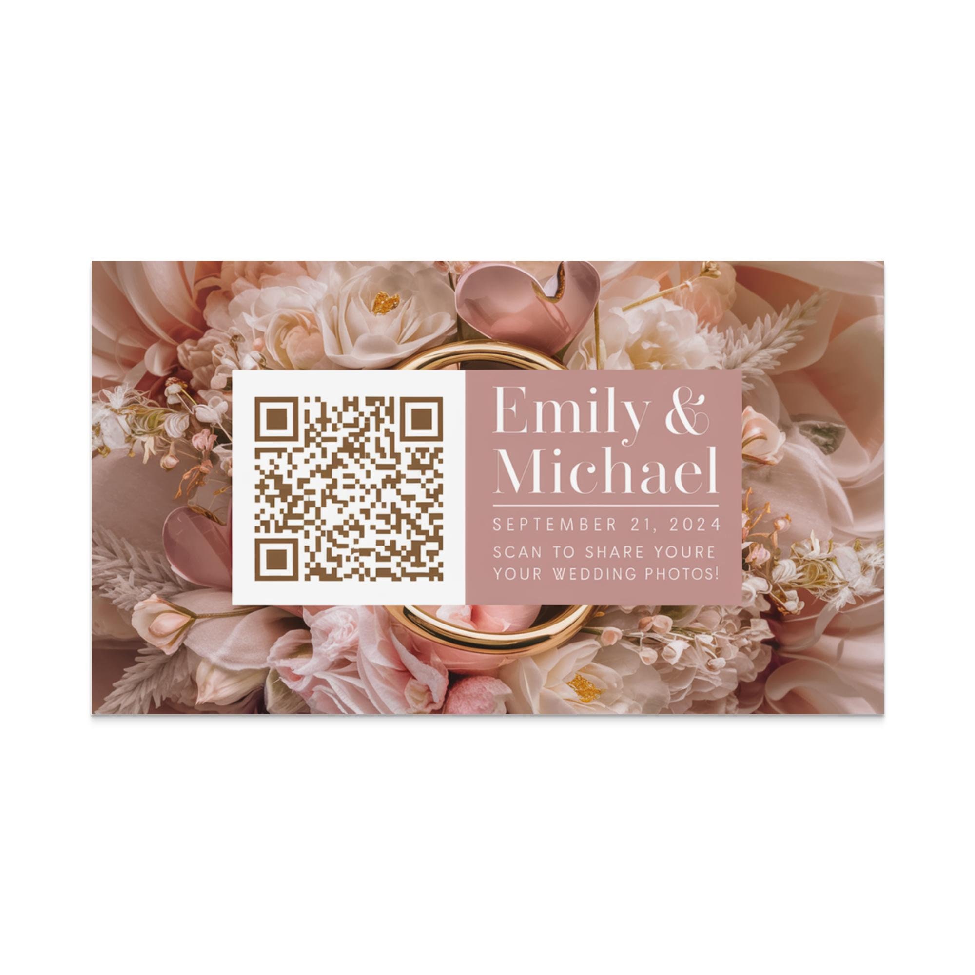 Elegant Floral Wedding QR Code Insert, Share Wedding Photos Card ...
