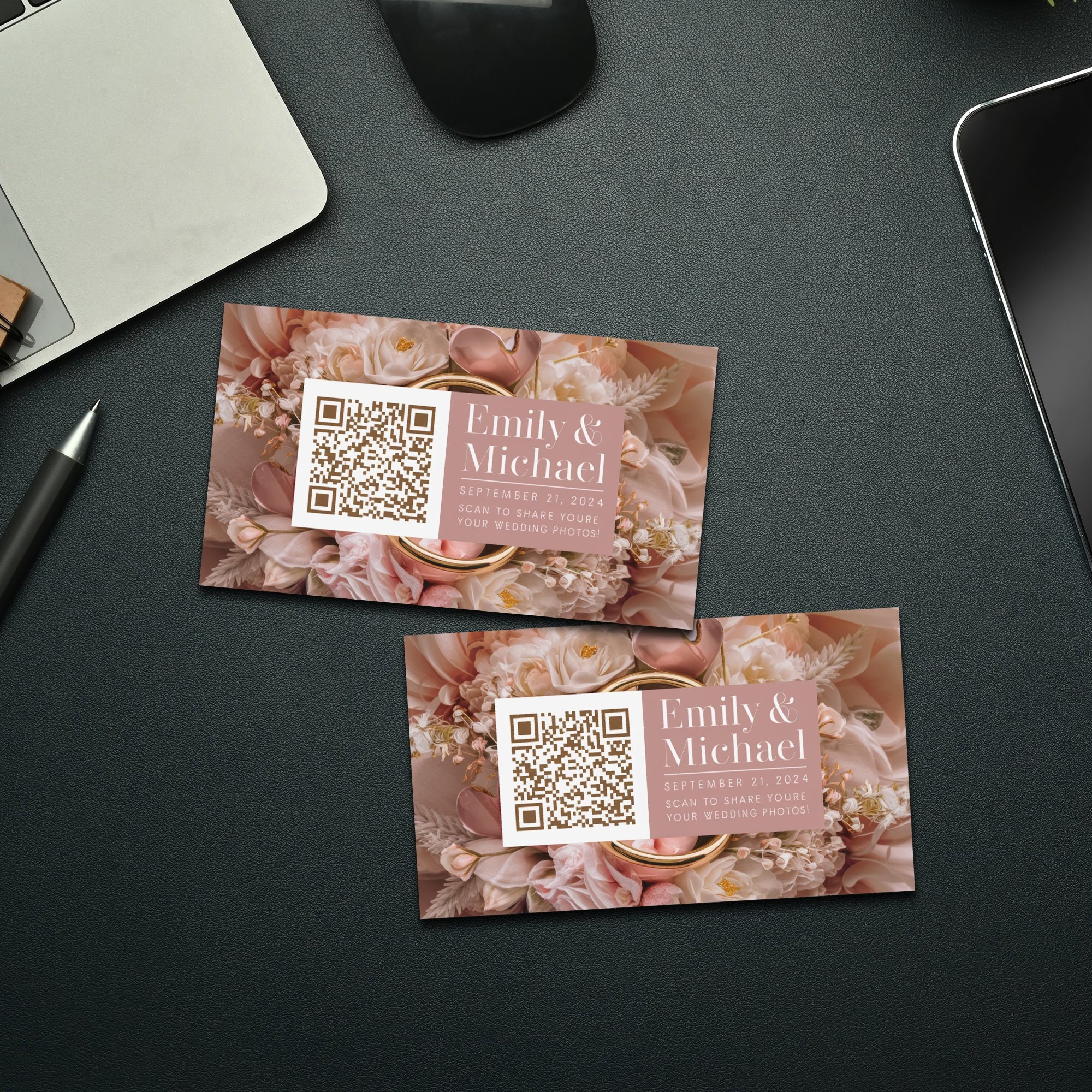Elegant Floral Wedding QR Code Insert, Share Wedding Photos Card ...