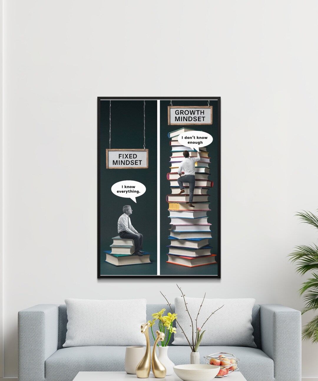 Inspirational Mindset Poster, Growth Vs Fixed Mindset, Office Wall Art ...
