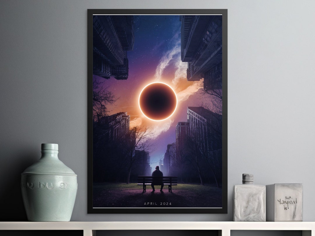 Surreal Eclipse Cityscape Wall Art, Urban Skyline With Solar Phenomenon ...