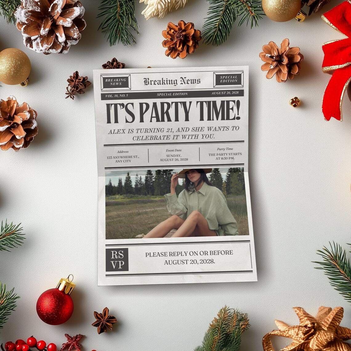 Birthday Invitation Note, News Headline Style, Personalized Invite ...