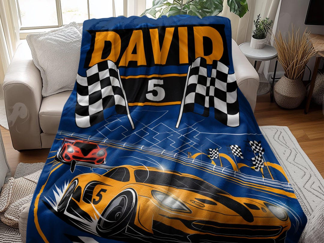 Racing Car Blanket, Kids Race Car Bedding, Custom Name Blanket ...