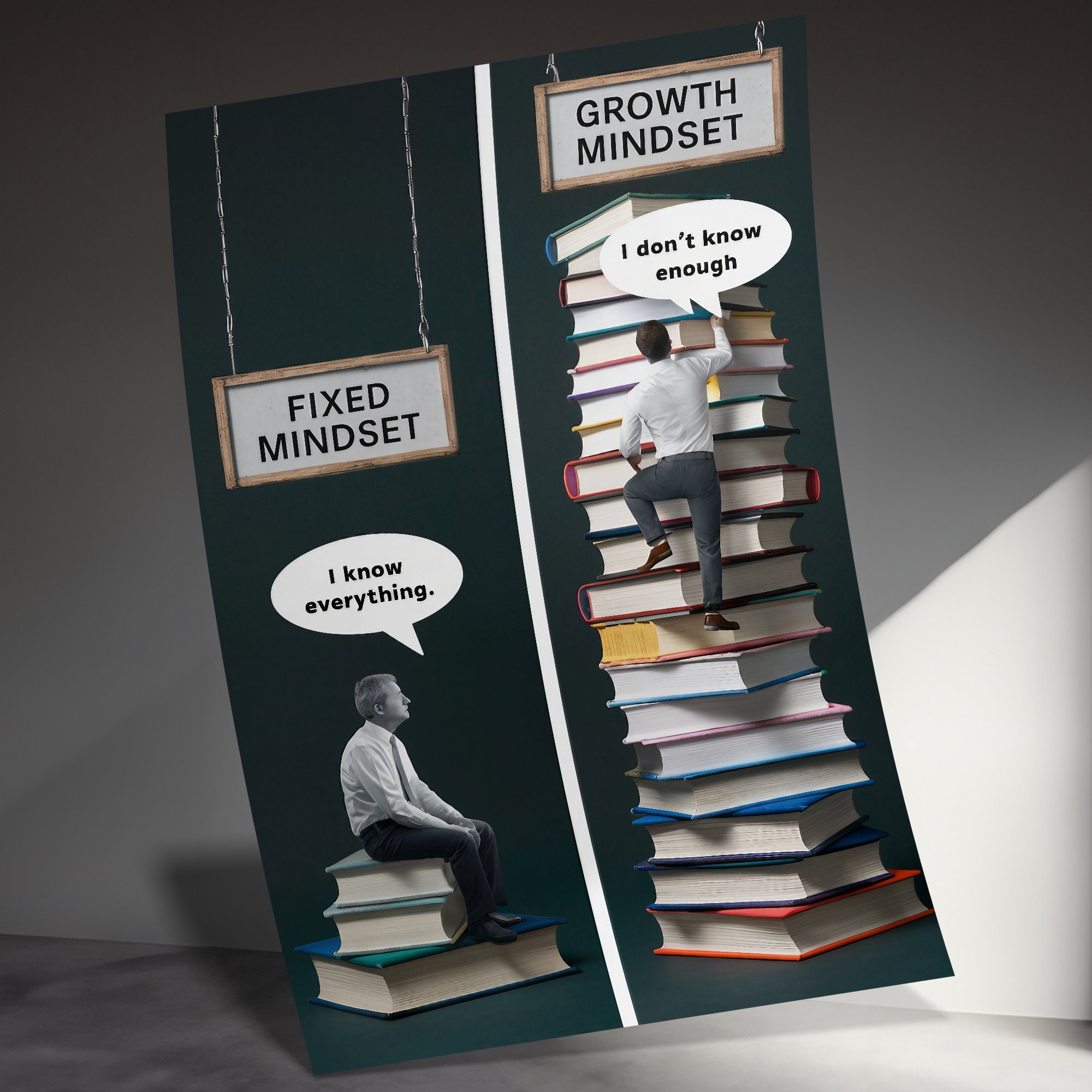 Inspirational Mindset Poster, Growth Vs Fixed Mindset, Office Wall Art ...