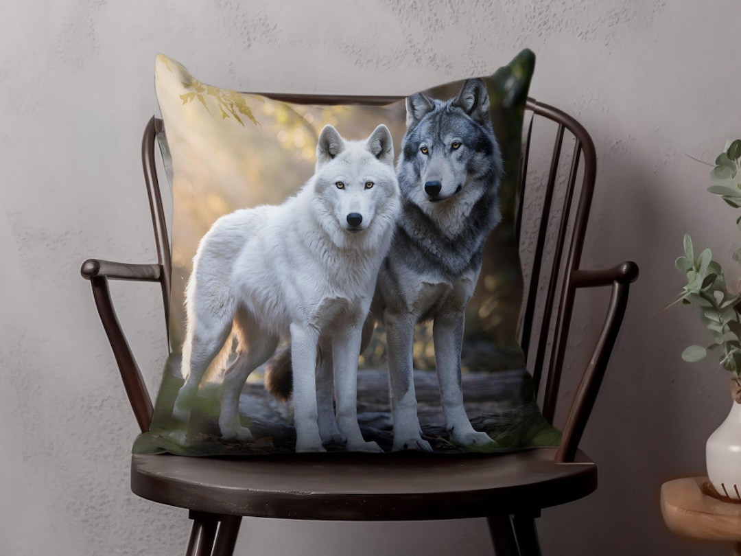 Woven Wolf Pillow, Two Wolves Throw Pillow, Woodland Decor, Wildlife ...