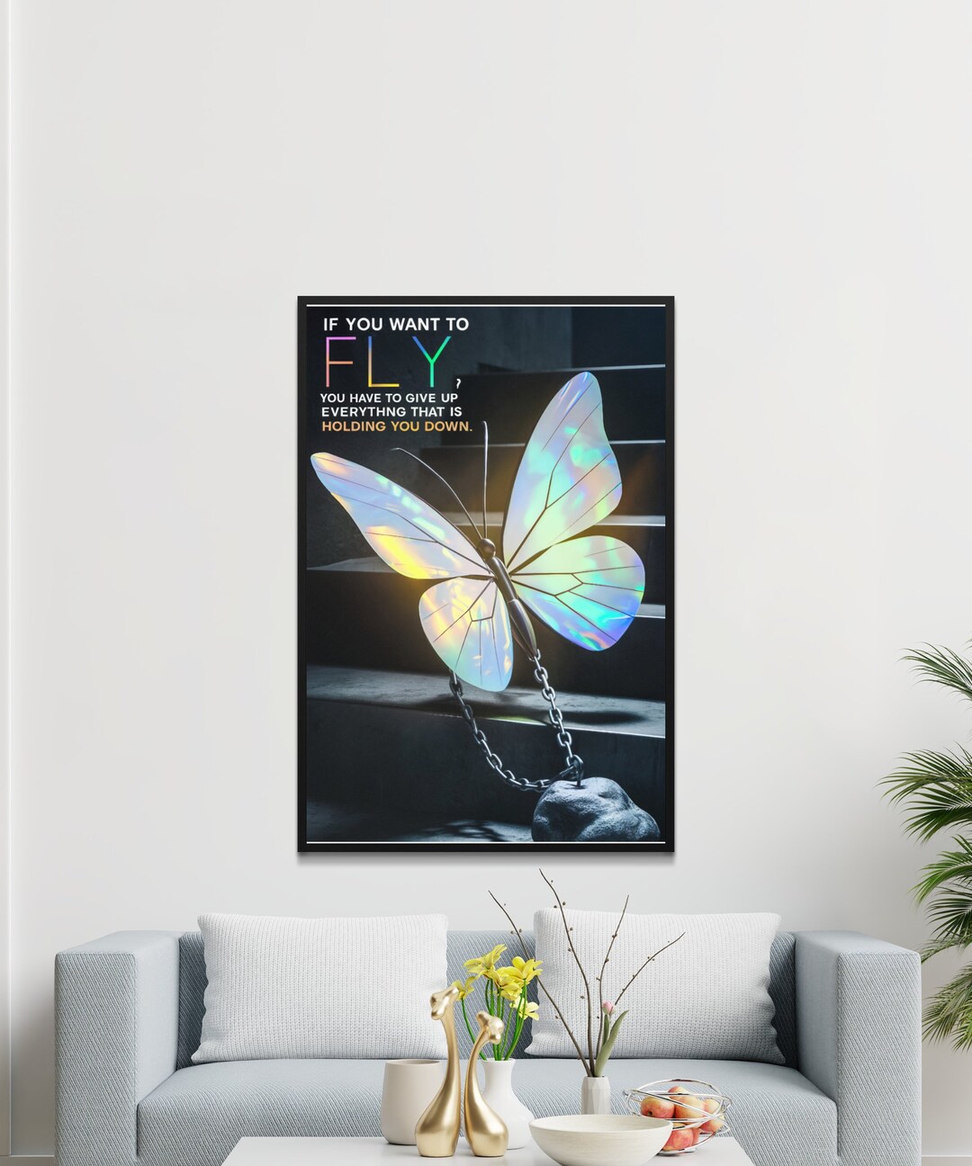 Iridescent Butterfly Poster, Inspirational Quote Wall Art, Home Decor ...